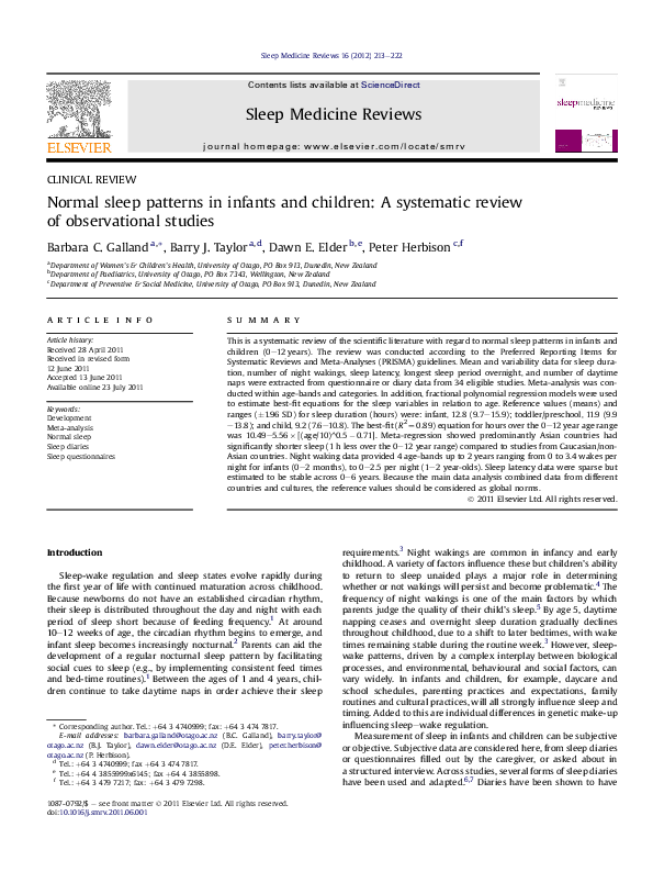(PDF) Normal sleep patterns in infants and children: A systematic ...