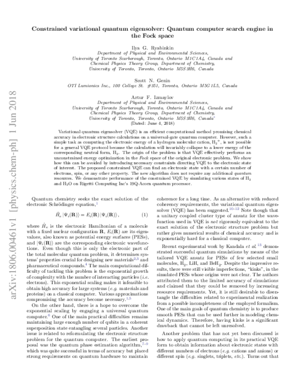 (PDF) Constrained variational quantum eigensolver: Quantum computer ...