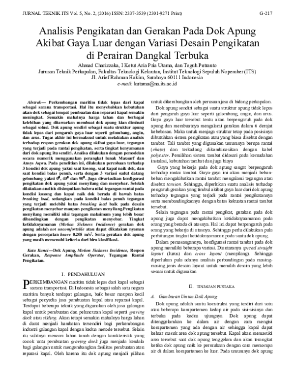 (PDF) Analisis Pengikatan dan Gerakan Dok Apung Akibat Gaya Luar dengan ...