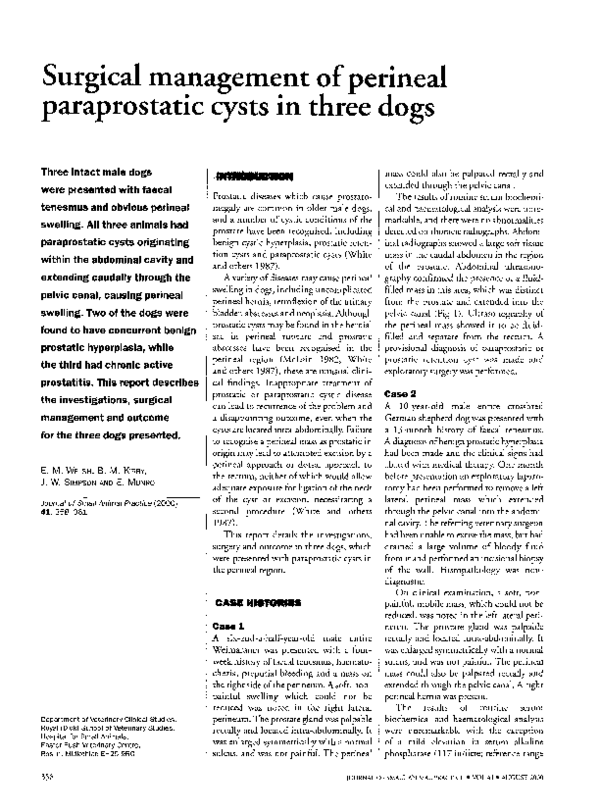 (PDF) Surgical management of perineal paraprostatic cysts in three dogs