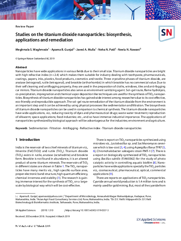 (PDF) Studies on the titanium dioxide nanoparticles: biosynthesis ...