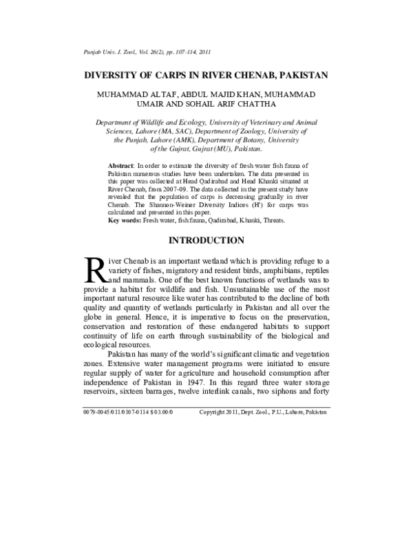 (PDF) Diversity of Carps in River Chenab, Pakistan