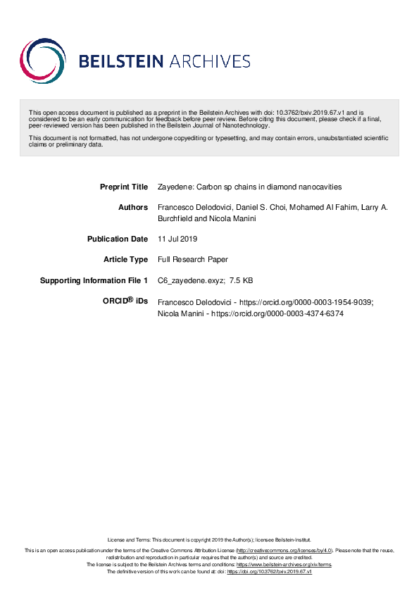 (PDF) Zayedene: Carbon sp chains in diamond nanocavities