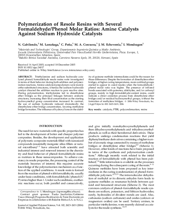 (PDF) Polymerization of resole resins with several formaldehyde/phenol ...