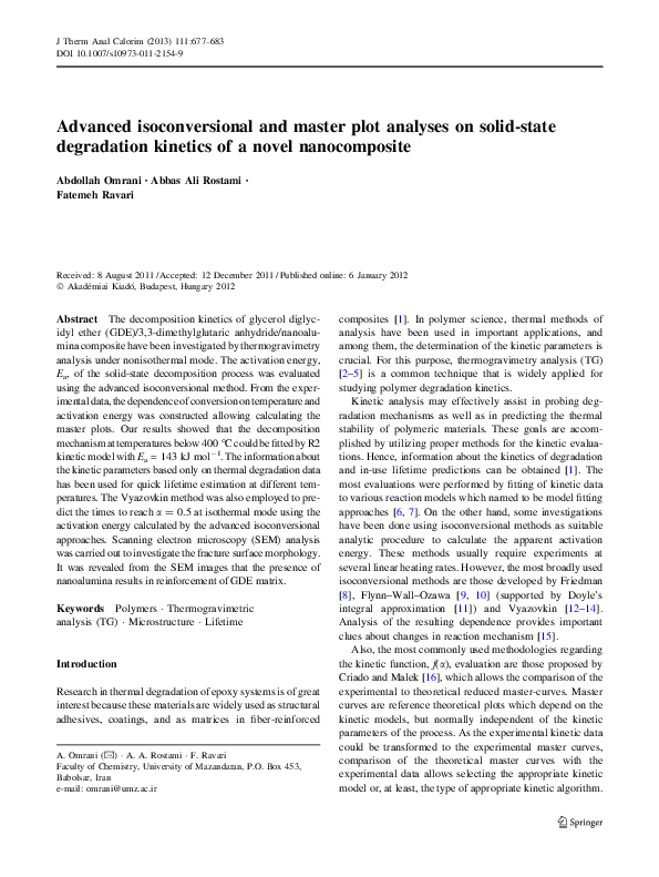 (PDF) Advanced isoconversional and master plot analyses on solid-state ...
