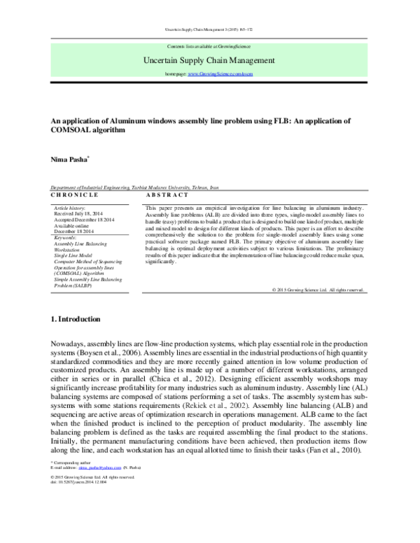 (PDF) An application of Aluminum windows assembly line problem using ...