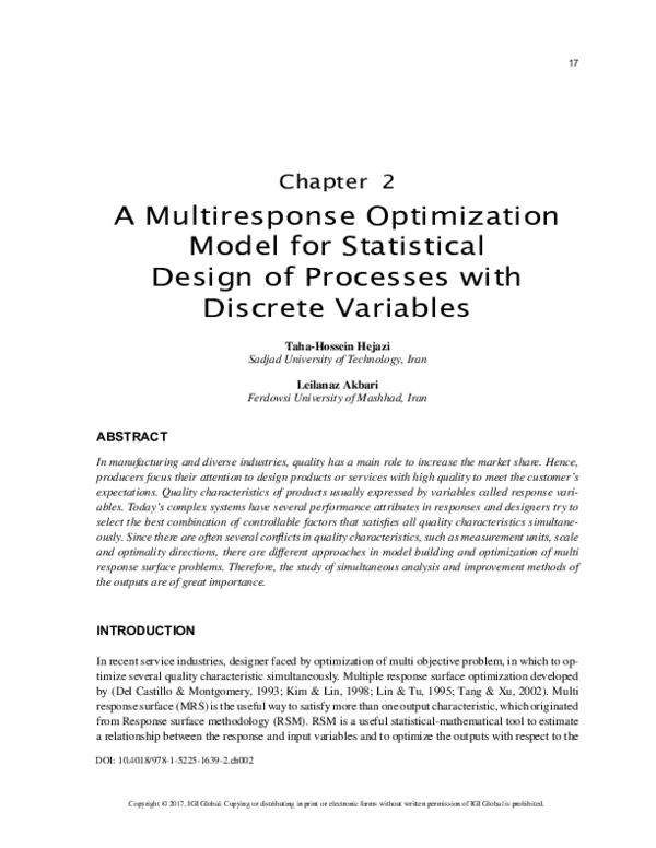 (PDF) A Multiresponse Optimization Model for Statistical Design of Processes with Discrete Variables