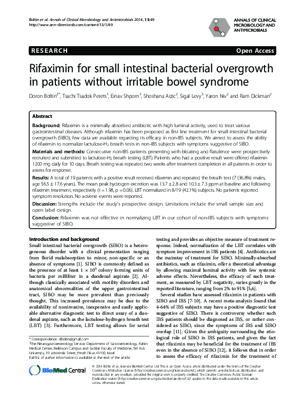 (PDF) Small intestine bacterial overgrowth and irritable bowel syndrome ...