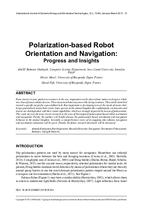 (PDF) Polarization-based Robot Orientation and Navigation