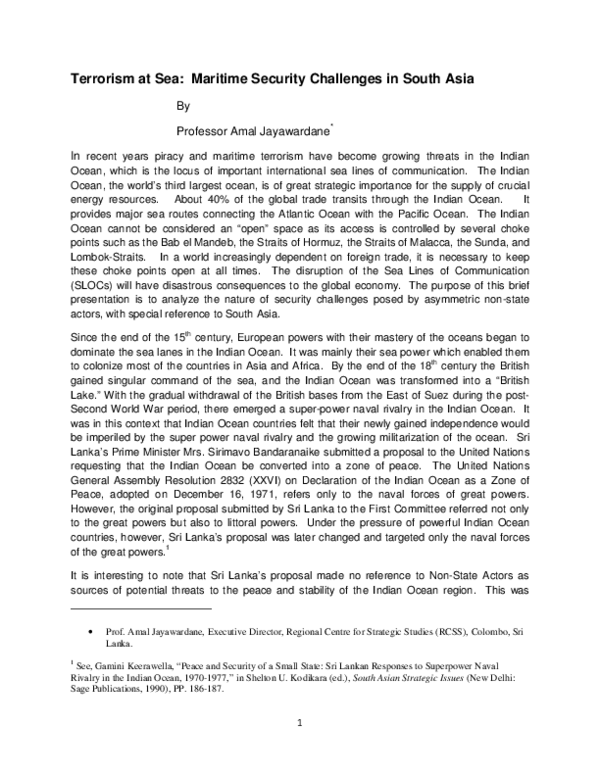 (PDF) Terrorism at Sea: Maritime Security Challenges in South Asia
