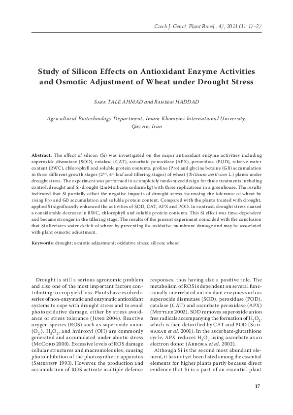 (PDF) Study of silicon effects on antioxidant enzyme activities and ...