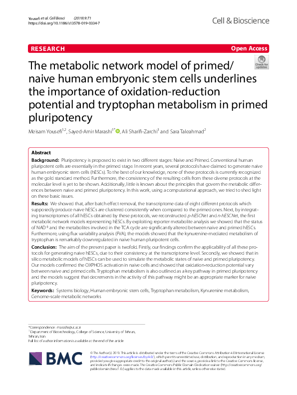 (PDF) The metabolic network model of primed/naive human embryonic stem ...