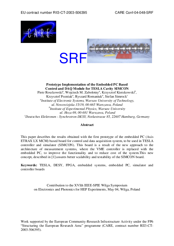 Pdf Prototype Implementation Of The Embedded Pc Based Control And Daq Module For Tesla Cavity
