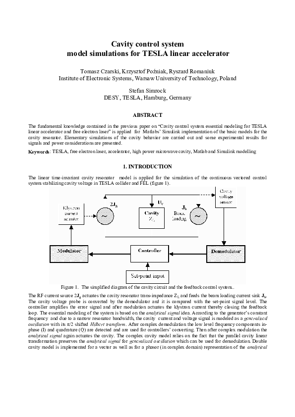(PDF) Cavity control system model simulations for the TESLA linear ...