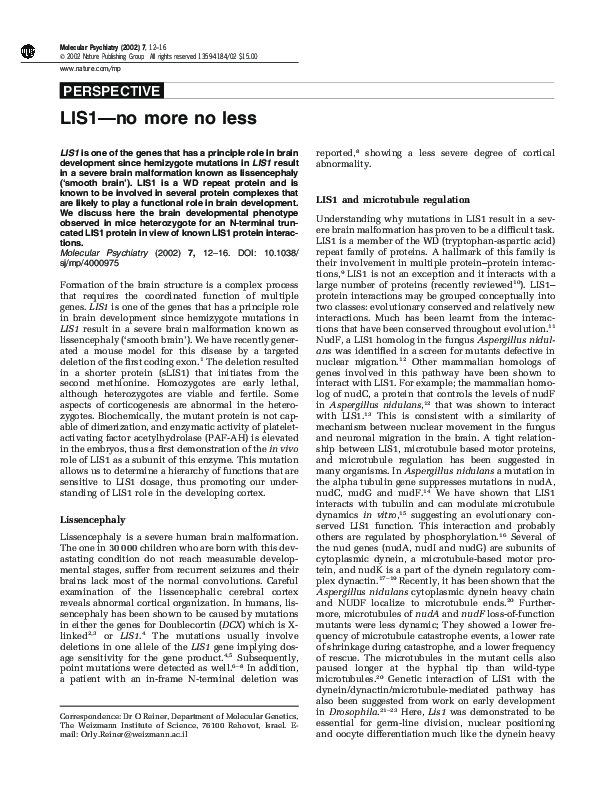 (PDF) LIS1—no more no less