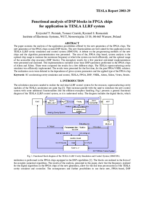 Pdf Functional Analysis Of Dsp Blocks In Fpga Chips For Application In Tesla Llrf System