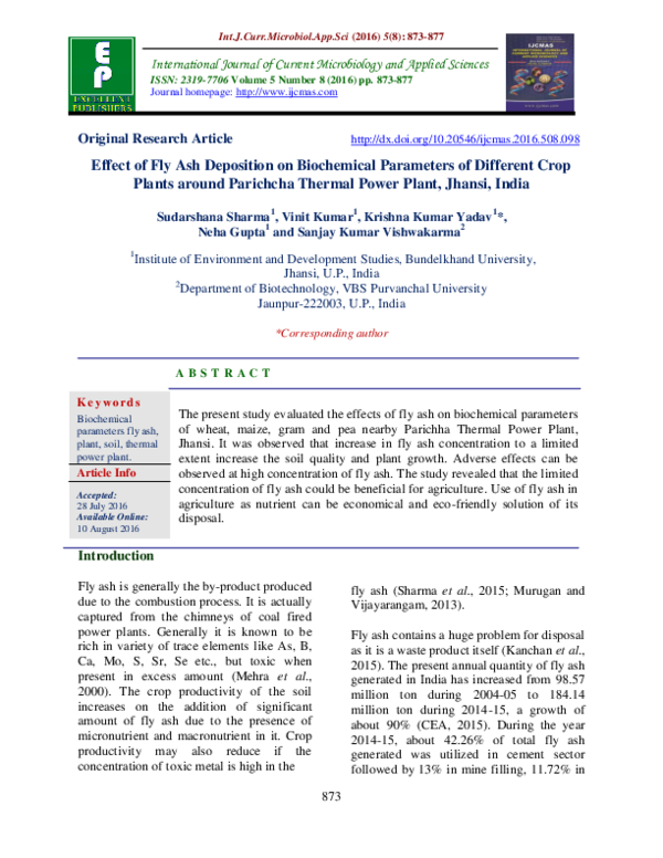 (PDF) Effect of Fly Ash Deposition on Biochemical Parameters of ...