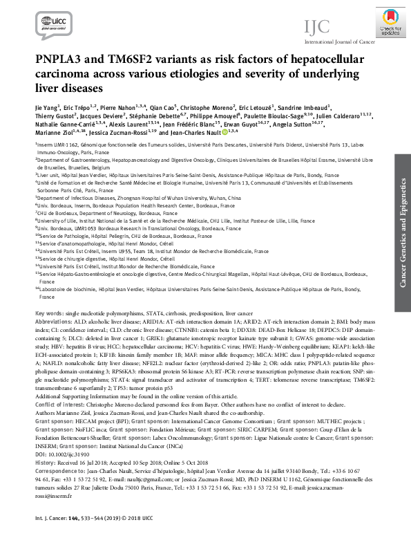 (PDF) PNPLA3 and TM6SF2 variants as risk factors of hepatocellular carcinoma across various ...