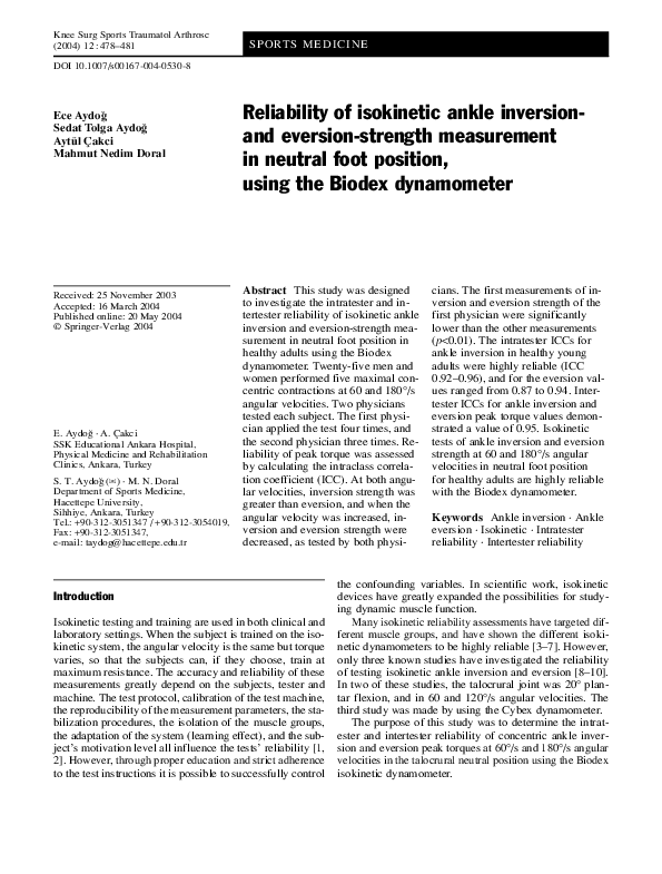 (PDF) Reliability of isokinetic ankle inversion- and eversion-strength ...