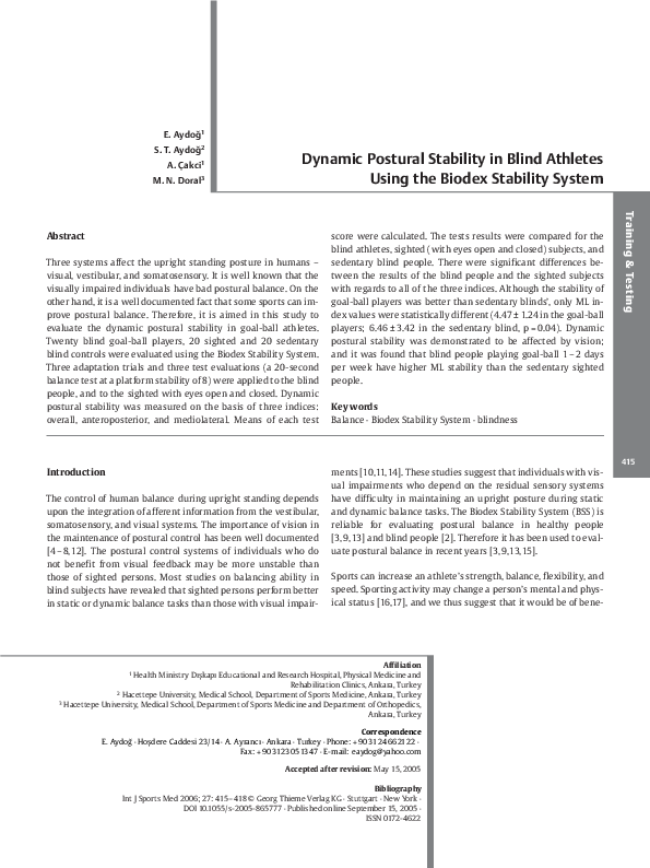 (PDF) Dynamic Postural Stability in Blind Athletes Using The Biodex ...