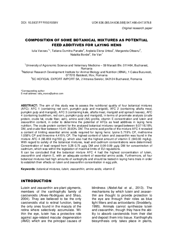 (PDF) Composition of some botanical mixtures as potential feed ...