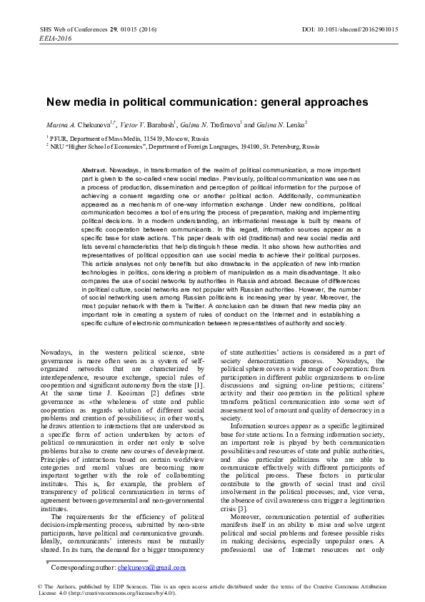 (PDF) New media in political communication: general approaches