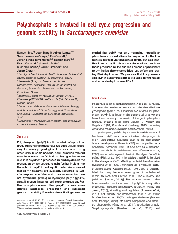 (PDF) Polyphosphate is involved in cell cycle progression and genomic ...