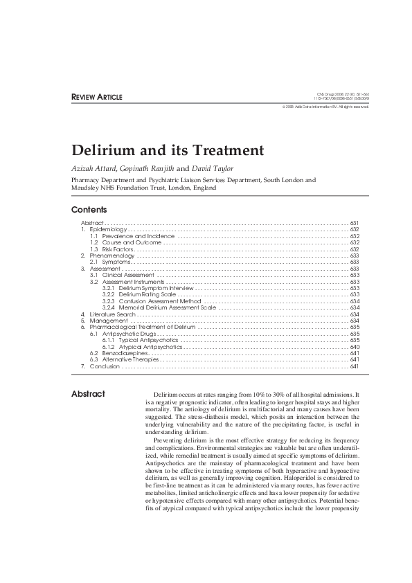 (PDF) Delirium and its treatment
