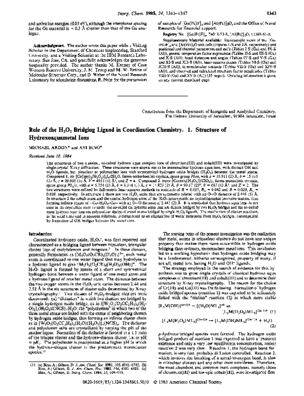 (PDF) Role of the H3O2 bridging ligand in coordination chemistry. 1 ...