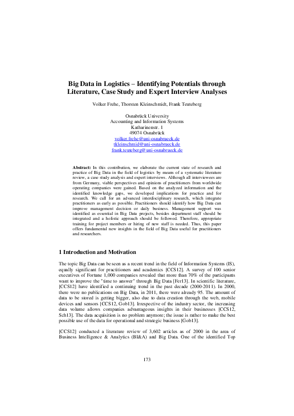 (PDF) Big Data in Logistics – Identifying Potentials through Literature ...