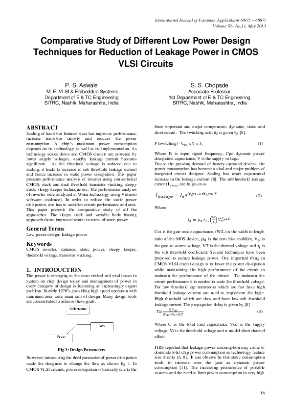 (PDF) Comparative Study of Different Low Power Design Techniques for Reduction of Leakage Power ...