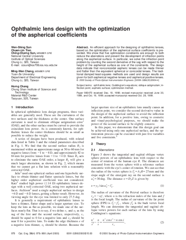 (PDF) Ophthalmic lens design with the optimization of the aspherical ...