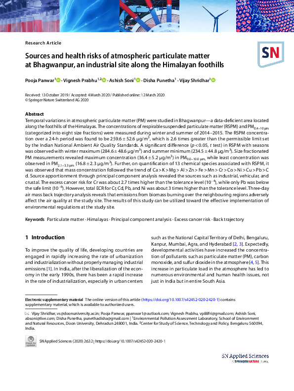 (PDF) Sources and health risks of atmospheric particulate matter at ...