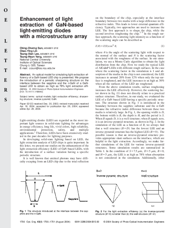 (PDF) Enhancement of light extraction of GaN-based led with introdicing micro-structure array