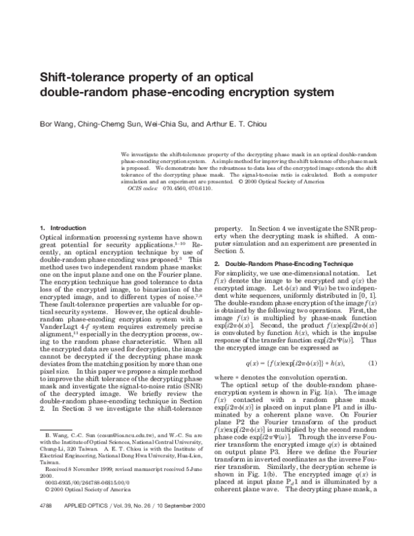 Pdf Shift Tolerance Property Of An Optical Double Random Phase Encoding Encryption System