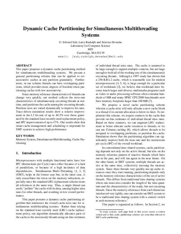 (PDF) Dynamic Cache Partitioning for Simultaneous Multithreading Systems