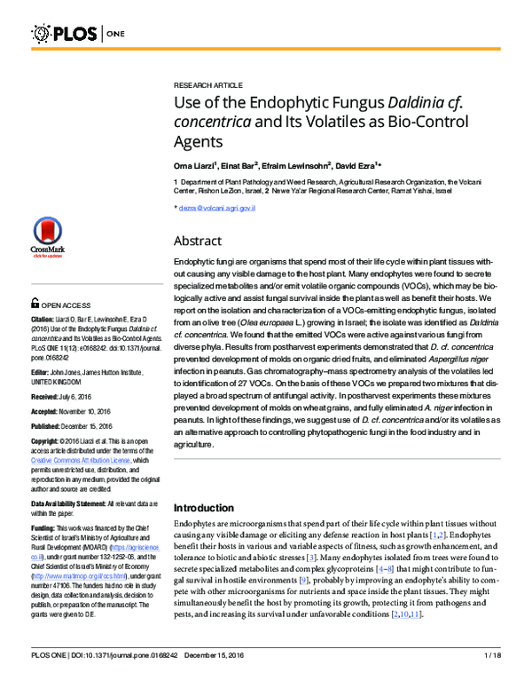 (PDF) Use of the Endophytic Fungus Daldinia cf. concentrica and Its Volatiles as Bio-Control Agents
