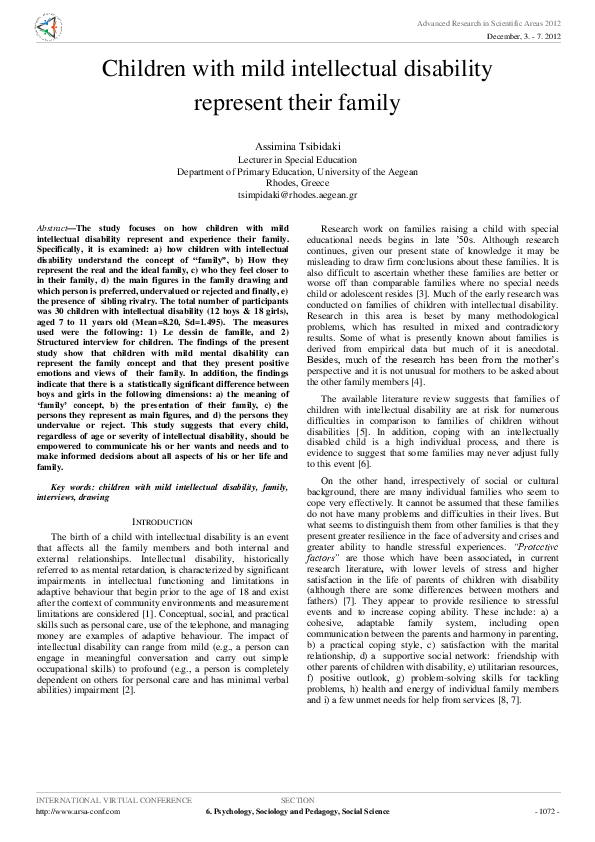 (PDF) Children with mild intellectual disability represent their family