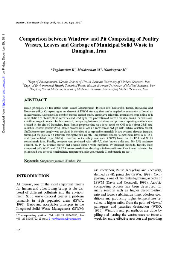 (PDF) Comparison between Windrow and Pit Composting of Poultry Wastes ...