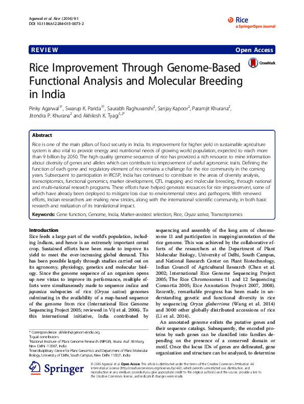 (PDF) Rice Improvement Through Genome-Based Functional Analysis and ...