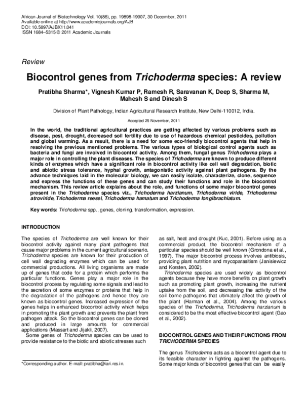 (PDF) Biocontrol genes from Trichoderma species: A review