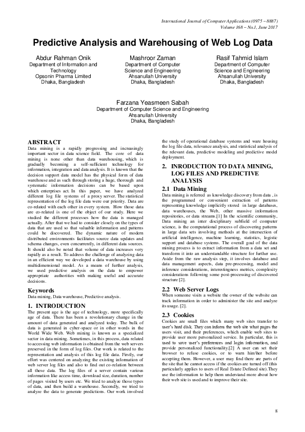 (PDF) Predictive Analysis and Warehousing of Web Log Data