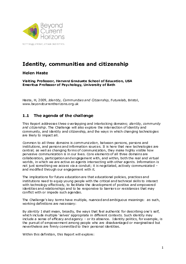 (PDF) Identity, communities and citizenship