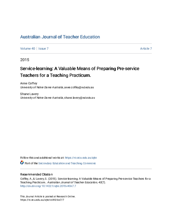 (PDF) Service-learning: A Valuable Means of Preparing Pre-service ...