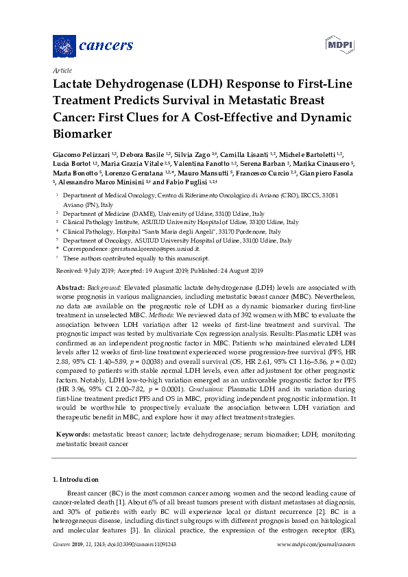 (PDF) Lactate Dehydrogenase (LDH) Response to First-Line Treatment ...