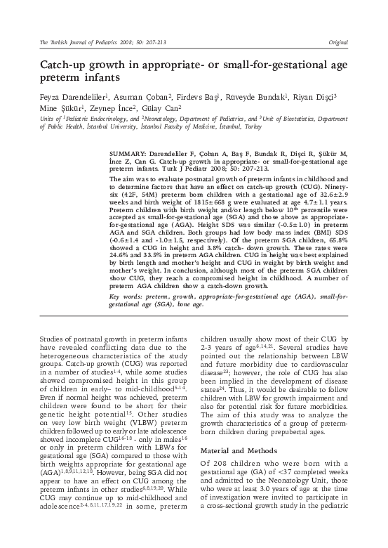 (PDF) Catch-up growth in appropriate- or small-for-gestational age ...