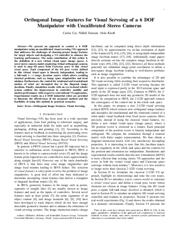 (PDF) Orthogonal Image Features for Visual Servoing of a 6-DOF Manipulator With Uncalibrated ...