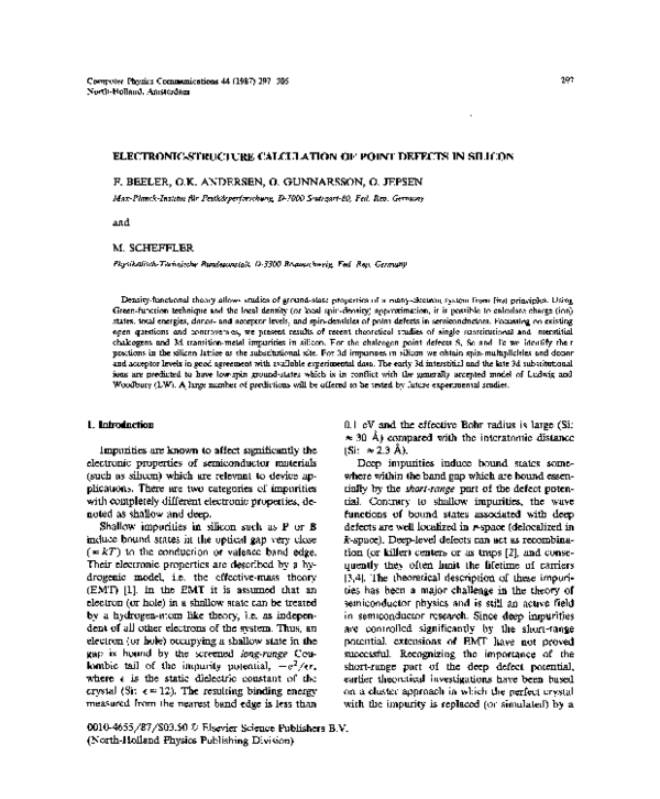 (PDF) Electronic-structure calculation of point defects in silicon