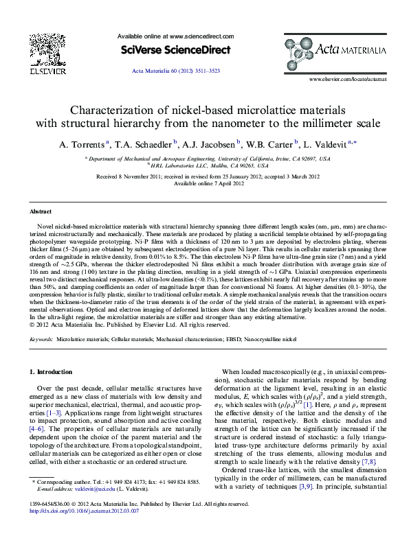 (PDF) Characterization of nickel-based microlattice materials with ...