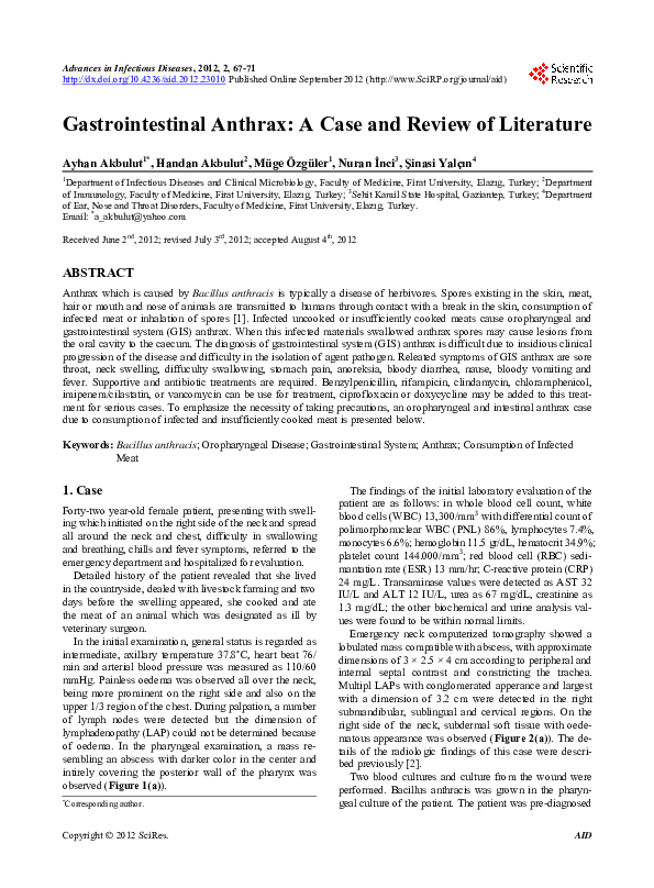 (PDF) Gastrointestinal Anthrax: A Case and Review of Literature